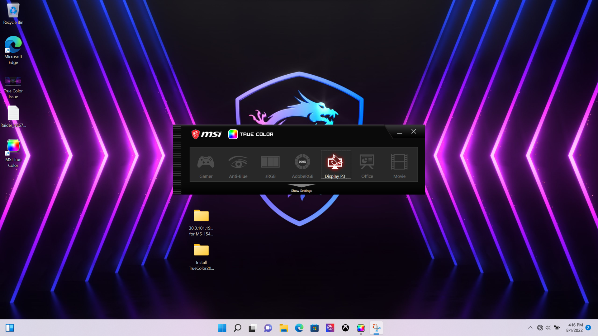 La mise à jour du logiciel MSI True Color ajoute les options de couleur ...